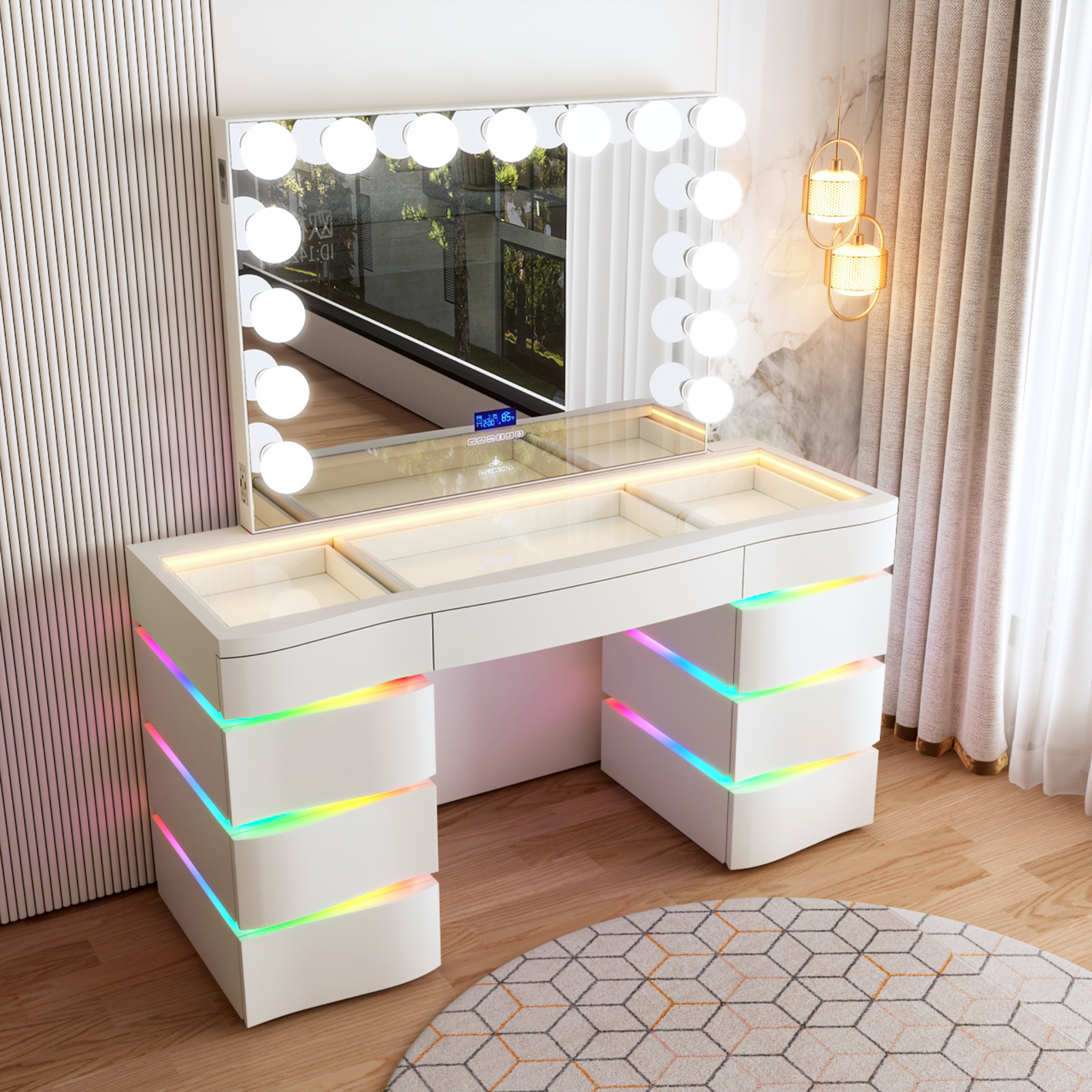 SlayStation® Nebula Vanity Table with RGB Light + Vanity Mirror Bundle ...