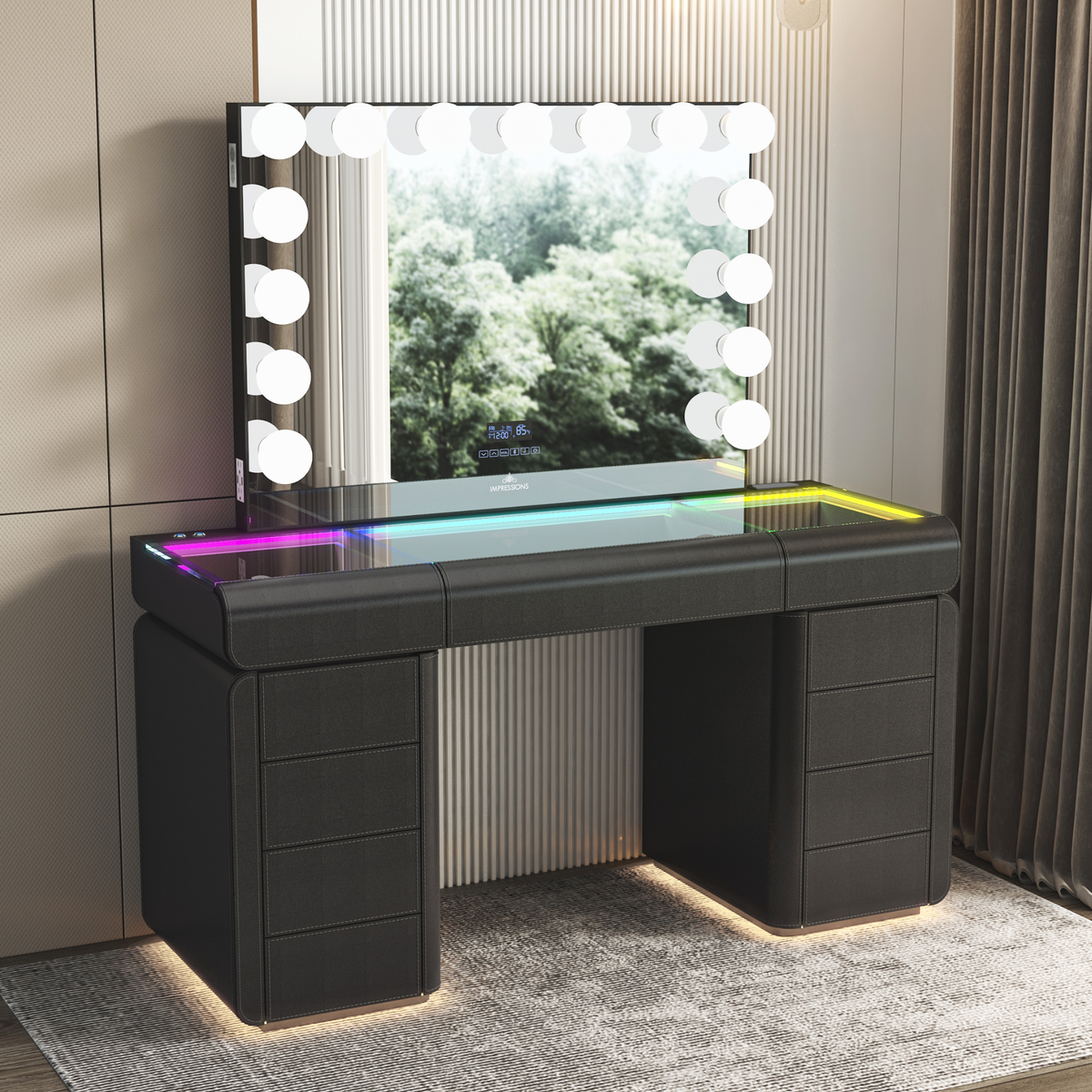 SlayStation® Palazzo Premium Vanity Table w/ RGB Light + Vanity Mirror – Impressions Vanity Co.