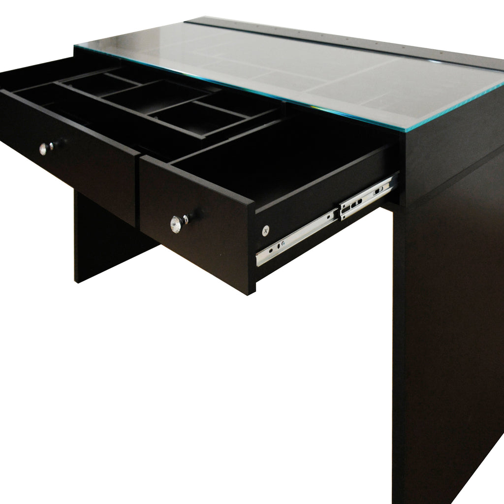 SlayStation Naomi Vanity Table with Glass Tabletop + 4 Drawer Units Bu ...
