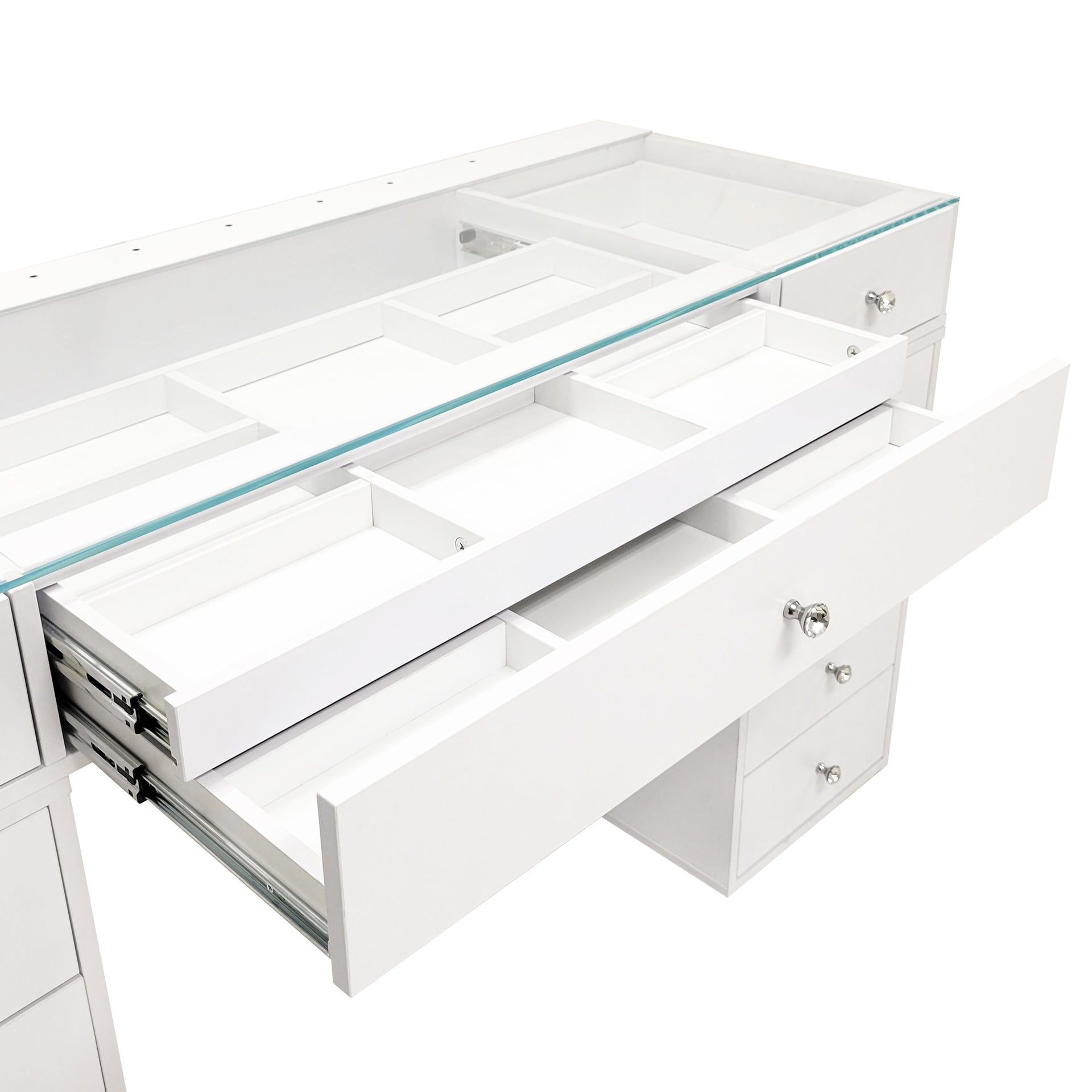 SlayStation Naomi Vanity Table with Glass Tabletop + 4 Drawer Units Bu ...