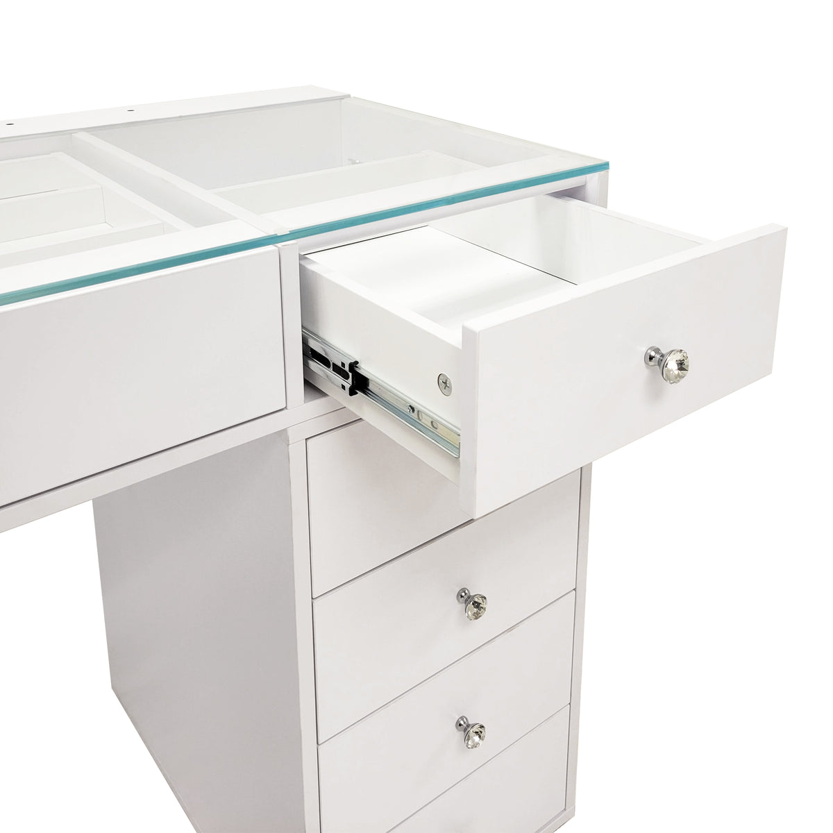 SlayStation Naomi Vanity Table with Glass Tabletop + 4 Drawer Units Bu ...